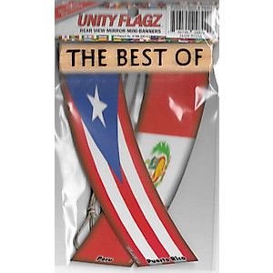 PUERTO RICO AND PERU PERURICAN BORICUA PERUVIAN CARIBBEAN SOUTH AMERICAN REARVIEW MIRROR MINI BANNER HANGING FLAGS FOR THE CAR UNITY FLAGZ™