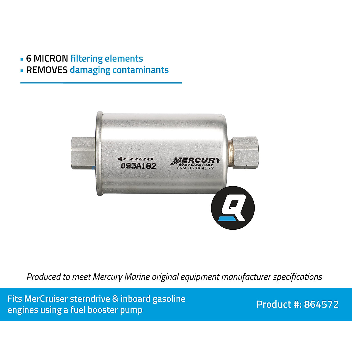 Quicksilver 864572 Replacement in-Line Fuel Filter for MerCruiser Stern Drive and Inboard Gasoline Engines