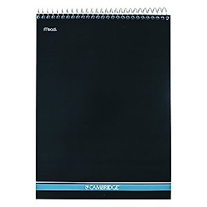 Mead Cambridge , Top Wirebound Spiral Notebook, College Ruled Memo NotePad, Stiff Back, Durable Cover Business Journal, 8-1/2" x 11", 70 Double-Sided Sheets, Navy (59882), White