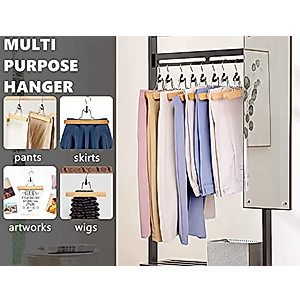 Amber Home Natural Wooden Pants Hangers 24 Pack, Wood Clamp Hangers with Non Slip Padded Velvet, Jeans/Slacks Hangers Hair Extension Hangers for Skirts, Trousers, Wigs (Natural, 24)