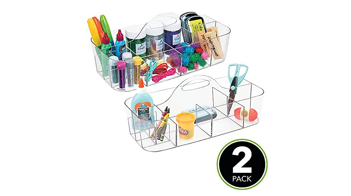 mDesign Art & Craft Storage Caddy with Handle - 2 Pack