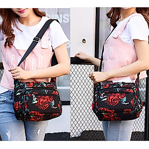 SYYHOME Crossbody Bags for Women Multi Pocket Shoulder Bag Waterproof Nylon Travel Purses and Handbags (Rose)