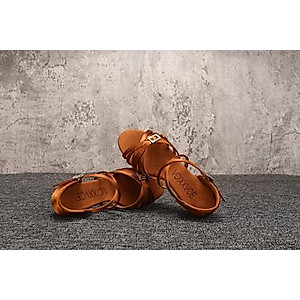 VCIXXVCE Gilrs Latin Dance Shoes Tan Low Heel 1.2" Tango Salsa Ballroom Dance Practice Shoes,6 M US Big Kid