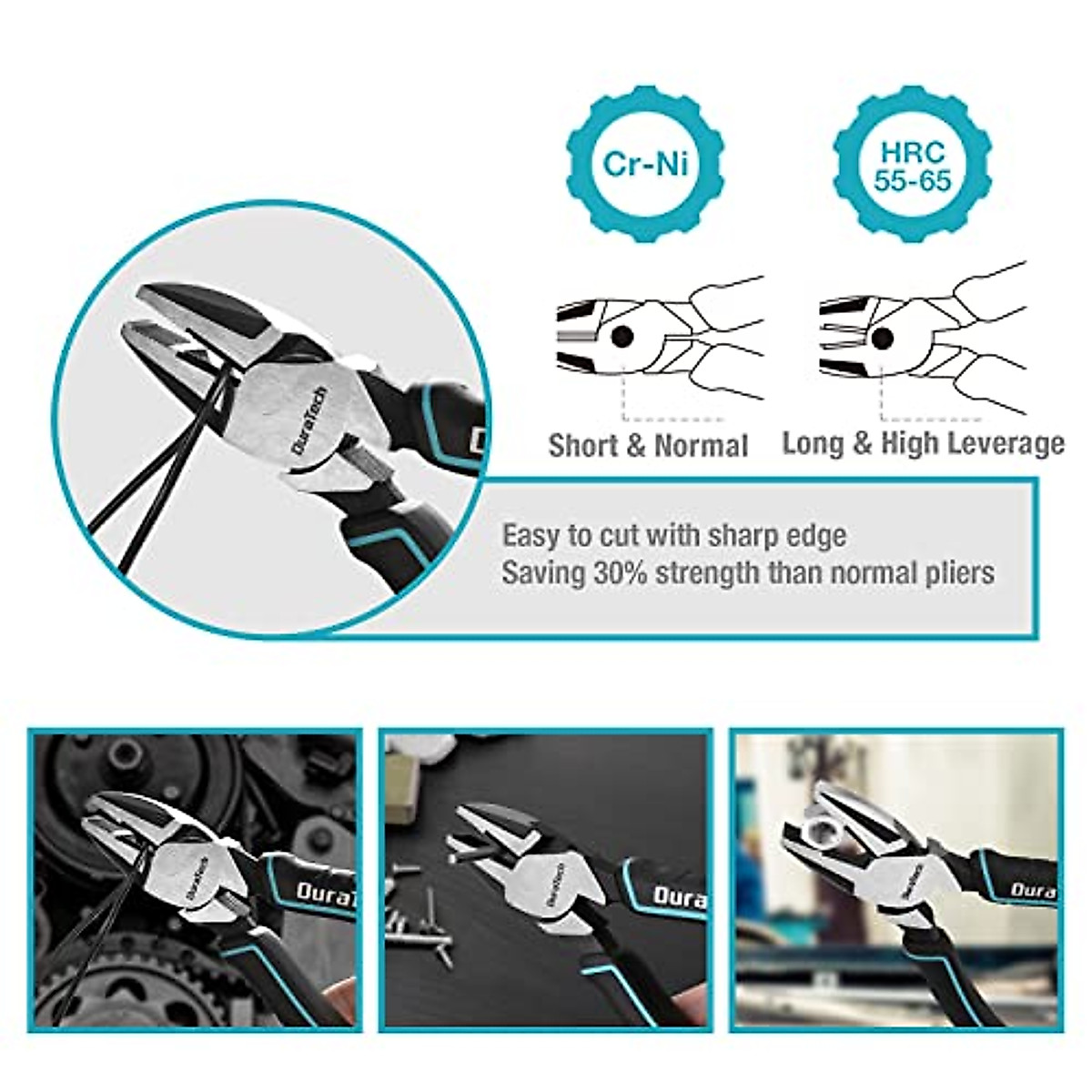 DURATECH 7-Piece Pliers Set, Premium Cr-Ni Construction (10", 8" Groove Joint Pliers, 8", 6" Long Needle Nose, 8" Linesman, 6" Slip Joint, 6" Diagonal) for Basic Repair, with Oxford Rolling Pouch
