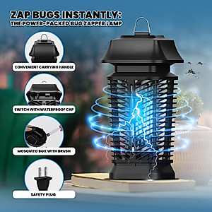 DEVOGUE Electric Bug Zapper - Electric Blue Violet Attract Insect Light - Modern Stylish Mosquito Fly Killer - Fly Mosquito Control Bug Zapper Outdoor & Home and Kitchen (Black)