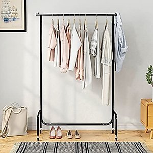 ZGEHCO Clothes Rack Garment racks for Hanging Clothes,Clothing Rack with wheels and Brakes,Commercial Grade Heavy Duty Sturdy Metal Rolling Clothes Coat Rack Holder Free Standing,Black