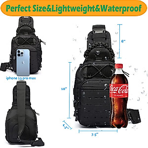 LarKoo Tactical Compact Concealed Carry Sling Bag Cut Molle Pistol Holster EDC Single Shoulder Chest Backpack Pack (Black)