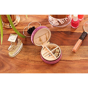 BLUTETE Velvet Travel Jewelry Case Small Round Travel Jewelry Organizer Jewelry Accessory Storage Case Gift Jewelry Box (Purple/Round)