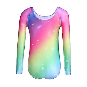 Zaclotre Kid Girls Gymnastic Leotard Long Sleeve Color Gradient Sparkly Ballet Dance One Piece Outfit 140(6-7Y)