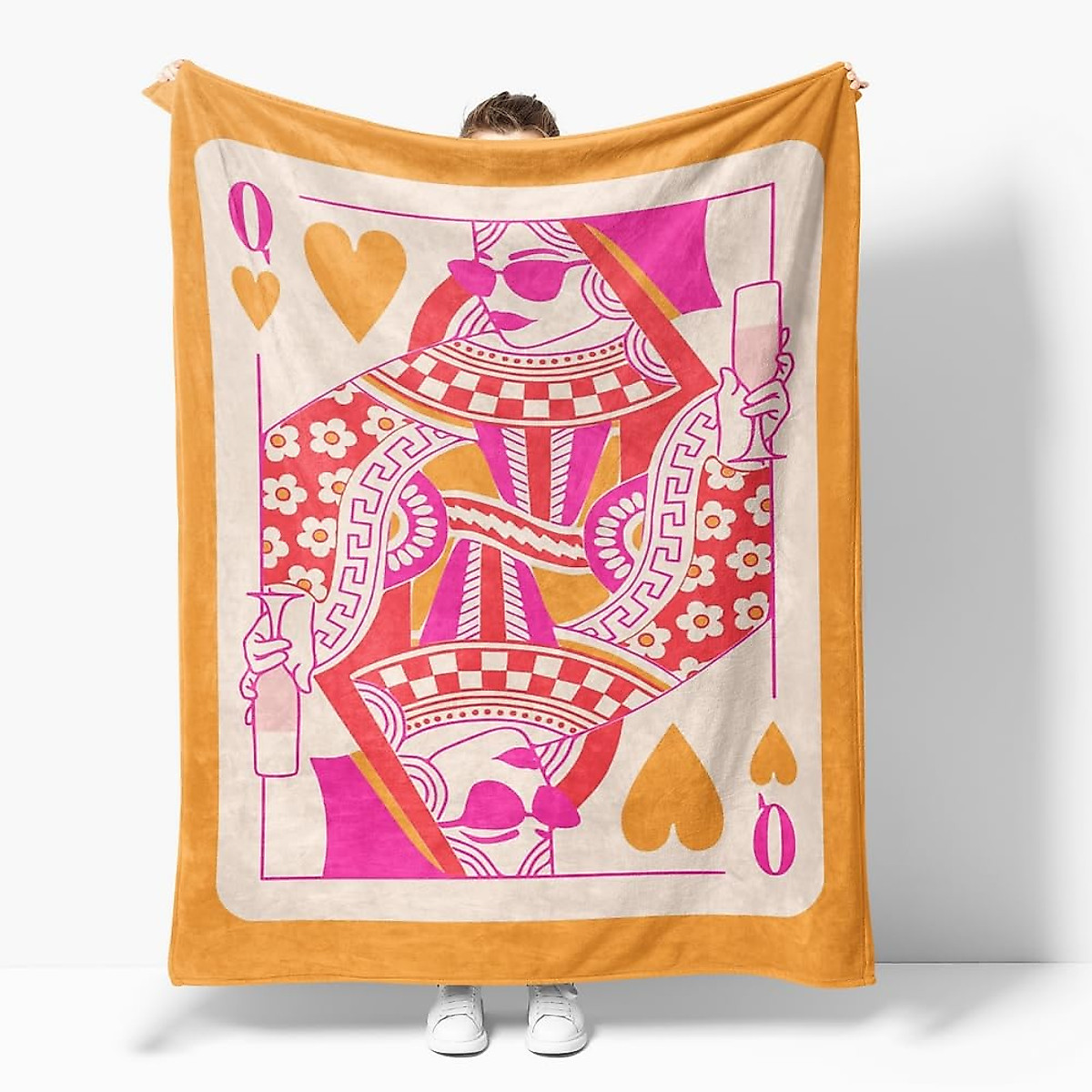 Orange Queen of Hearts Blanket,Soft Fleece Flannel Lightweight Blanket,Cozy Warm Throw Blanket Girl's Room Sofa Decor Preppy Trendy Gifts Blanket All Seasons 40x50 inch,Gift for Her