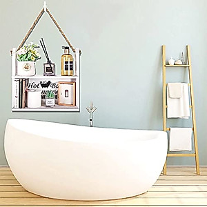 OFIDELITY Bathroom Wall Shelf Over Toilet, 2 Tier Rustic Wooden Bathroom Decor Organizer for Toilet Paper Holder Storage, Restroom Storage Shelves, Bottles Towel Organiser Rack (Seat&Bath)