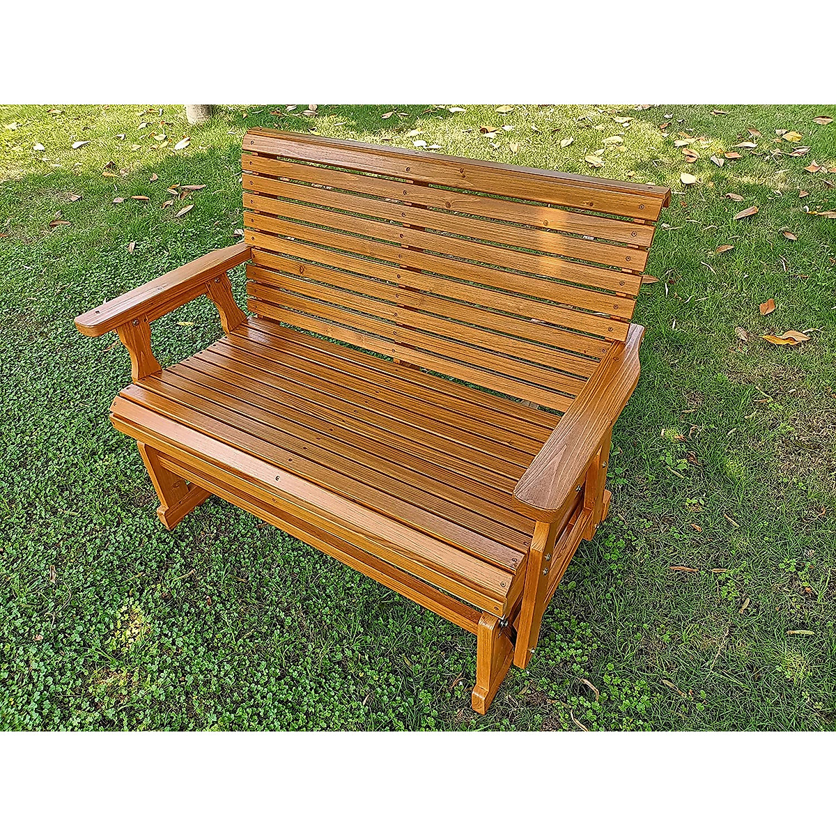 Fortune Candy Wooden Patio Glider with High Roll Back and Deep Contoured Seat, Solid Fir Wood, 2-Seater, Heavy Duty 800 LBS, 4 Feet, Brown