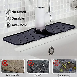 Kitchen Sink Splash Guard, Silicone Faucet Handle Drip Catcher Mat, Sink Splash Drain Drying Pad Behind Faucet, for Kitchen & Bathroom Countertop Protector (Black)