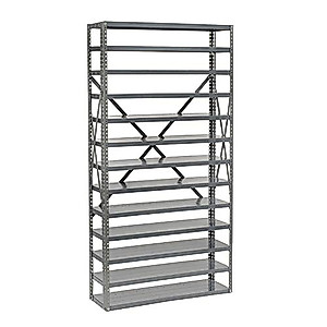 Global Industrial 13 Shelf Steel Shelving with (96) 4" H Plastic Shelf Bins, Red, 36x12x72