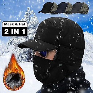 Men Winter Trapper Hats Ushanka Ear Flaps Hats Aviator Snow Windproof Thermal Faux Fur Warm Hunting Skiing Cycling Cold Weather Hats Earflaps Baseball Caps Dad Hats with Face Mask