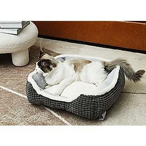 Dog Bed for Small Dogs,Cute Cat Bed for Indoor Cats,Washabel Super Soft Durable Kitten Bed and Puppy Bed, Anti-Slip & Water-Resistant Bottom,Luxury Square Grey Small aninal Bed