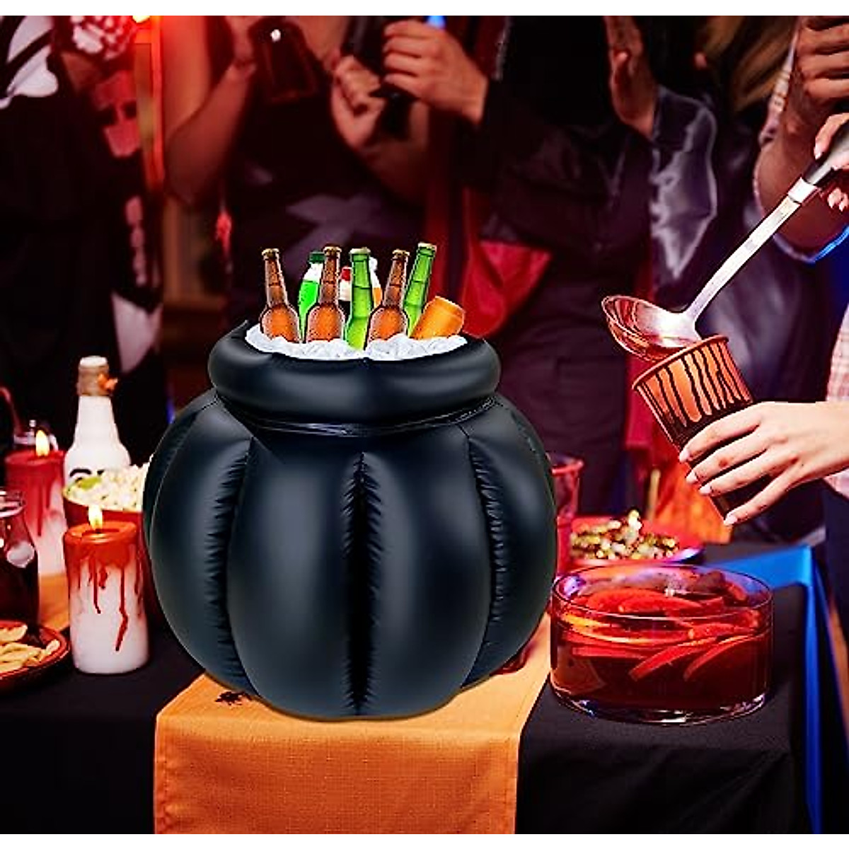 2 Pieces Inflatable Cauldron Drink Cooler Happy Halloween Party Beverage Holder Inflatable Coin Pot Cauldron Drink Cooler with Drain Plug for Halloween Parties Food Drink Holder Cooler Containers