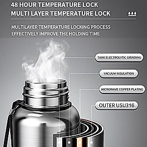 Insulated Water Bottle, 28oz Large Capacity Stainless Steel Thermos Portable Vacuum Travel Cup with Rope for Coffee Hot and Cold Drink