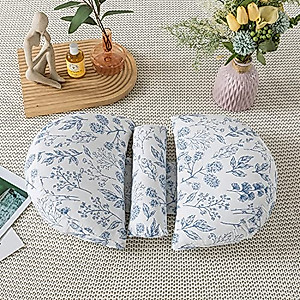 Lemfux Maternity Belly Double Wedge Pillows for Pregnant Women Sleeping, Elegant Adjustable Leaf Printed Pregnancy Pillow for Back Support, 100% Cotton, White, Farmhouse Style, for Side Sleeper