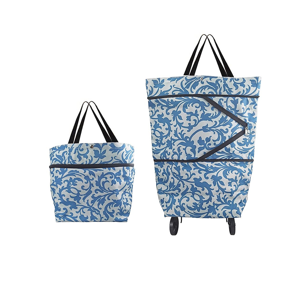 Folding Shopping Cart with Wheels Fashionable and Practical Shopping Carts, Grocery Cart on Wheels Used for Picnic Trips to Buy Vegetables(Morning Glory)