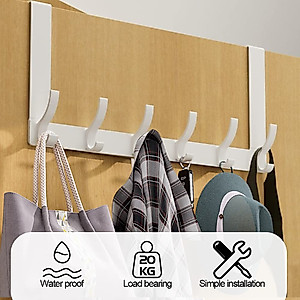 TACYKIBD Over The Door Hook, Heavy Duty Door Hanger Hooks, Over The Door Hanger with 12 Coat Hooks for Hanging Towel Coat Cloth, Back of Bathroom Bedroom Key Holders Kitchen Organizer (White)
