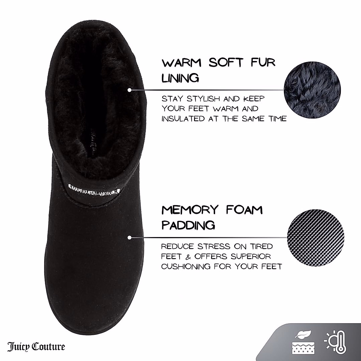 JUICY COUTURE Women's Kave Slip On Winter Boots Warm Winter Booties Black 10