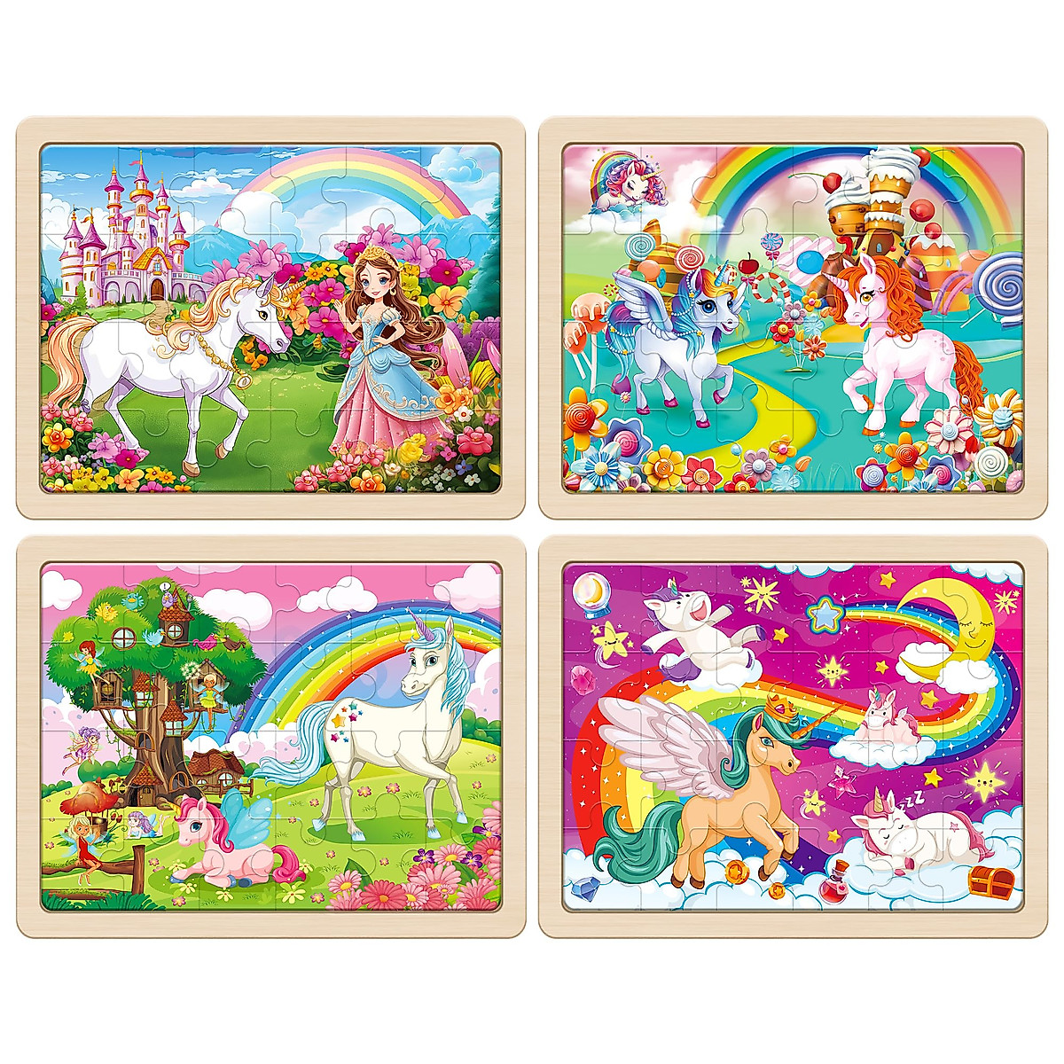 SYNARRY Large Unicorn Princess Fairy Wooden Puzzles for Girls Gift Box(12.2*9.4 in) - FSC Certified, 24 Pcs Puzzles for Kids Ages 4-6, Puzzles for Toddlers 3-5, Unicorn Toys Gifts for 3 4 5 Year Old
