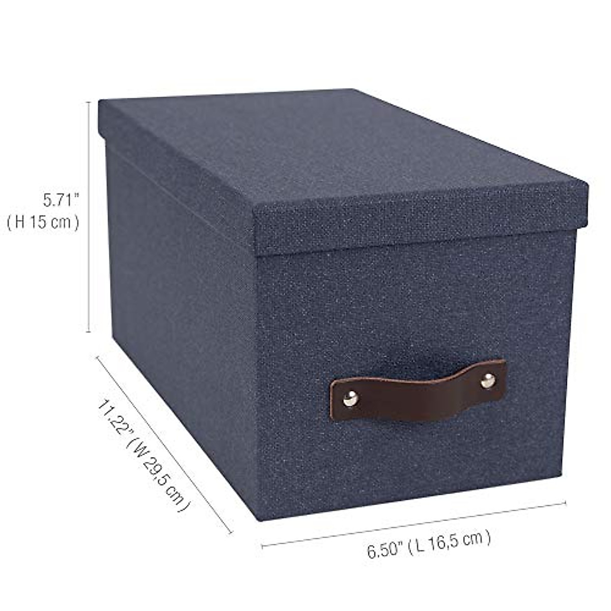 Bigso Silvia Organizational Storage Box | Photo Storage Box with Leather Handle for Shelves and Stacks Easily | Durable and Decorative Storage Boxes with Lids | 5.9? x 6.5? x 11.6? | Blue