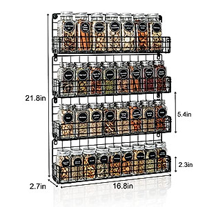 Spice Rack Organizer Wall Mounted 4-Tier Stackable Hanging Spice Jars Storage Racks,Great for Kitchen and Pantry,Up to Storage 36 Jars(Patent No.:US D909,138 S)
