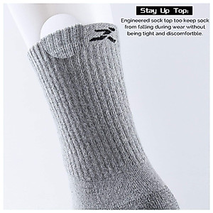 RSZ Men’s Cotton Moisture Wicking Control Breathable Performance Athletics Cushioned Crew Socks(White L)
