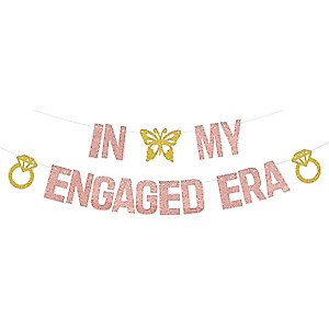 Rose Gold Glitter We're Engaged Banner, Bridal Shower Engagement Party Decoration, In My Engaged Era Banner, Happy Engagement Party Supplies