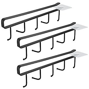 3 Pcs Mug Hooks Under Cabinet, Coffee Mug Cup Holder Rack Under Shelf, 5 Hooks Under Closet Adhesive Hanger Cups Storage Racks, Hanging Cups Drying Hooks for Kitchen Bar Utensils Under Cabinet
