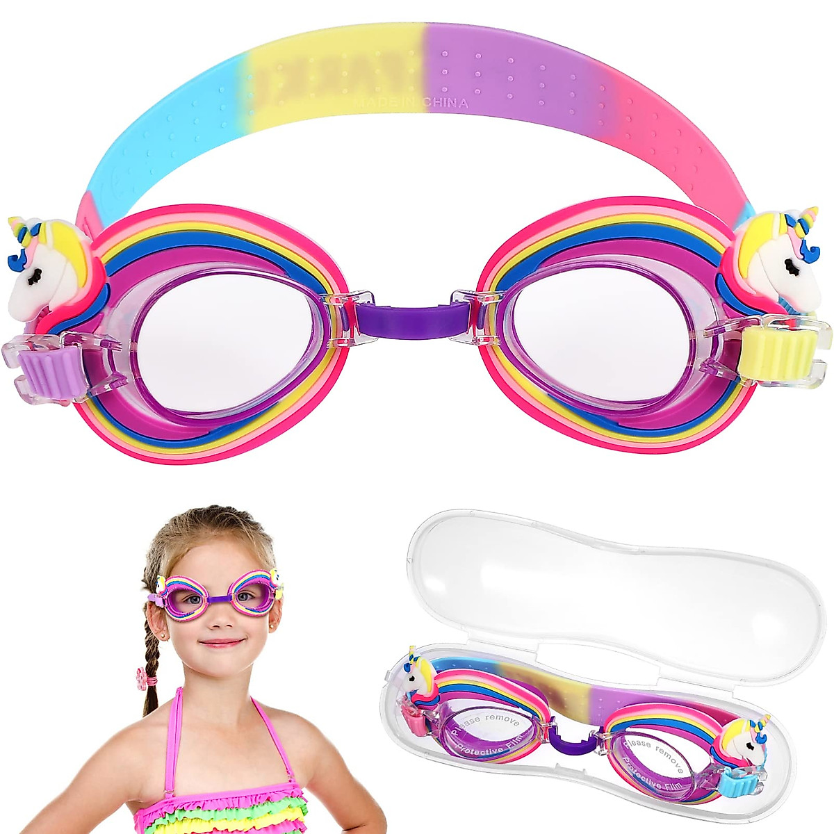 PRETYZOOM Kids Swim Goggles Unicorn Anti- UV Swimming Goggles Anti- Water Pool Goggles for Girls Boys