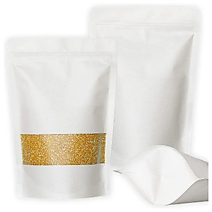 Muka 50 PCS 16 OZ White Kraft Mylar Bags Toaster Bags with Frosted Window, Heat Sealable, 8"W x 12"H x 4"D