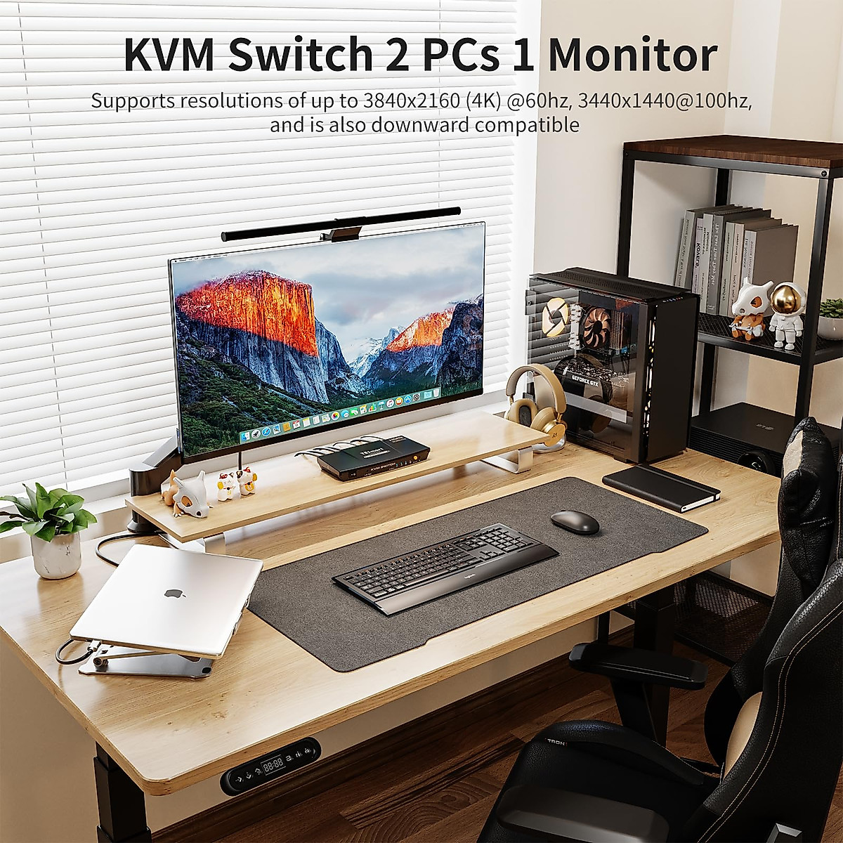 TESmart HDMI KVM Switch 2 Port 4K@60Hz, KVM Switch 1 Monitor 2 Computers EDID Emulators, USB 2.0, L/R Audio, Hotkey Switch, Button Switch with Remote Controller and All Cables