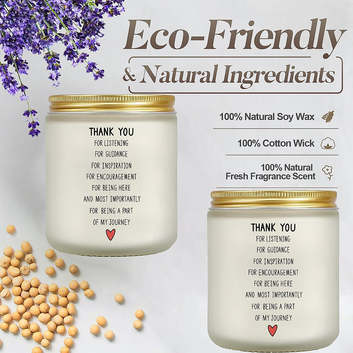 Thank You Gifts for Women, Men, Mom, Teacher, Nurse, Boss Coworkers, Hostess Gifts for Women, Teacher Appreciation Gifts, Boss Appreciation Gifts, 7 oz Soy Wax Candle (Lavender)