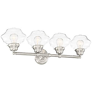 Possini Euro Design Astrid Modern Wall Mount Light Brushed Nickel Silver Metal Hardwired 30 3/4" Wide 4-Light Fixture Schoolhouse Clear Glass for Bathroom Vanity Mirror House Home Room Decor