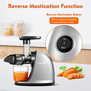 Masticating Juicer Machines, AMZCHEF Slow Cold Press Juicer with Reverse Function, High Juice Yield, Easy Clean with Brush,Recipes for High Nutrient Fruits and Vegetables, Gray(Updated)