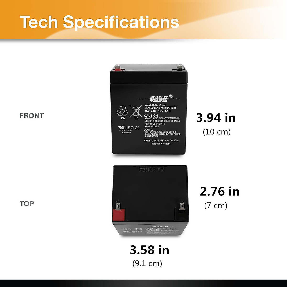 Casil CA-1240 12V 4AH Replacement Battery for ADT 804302 12V 4.5Ah Alarm