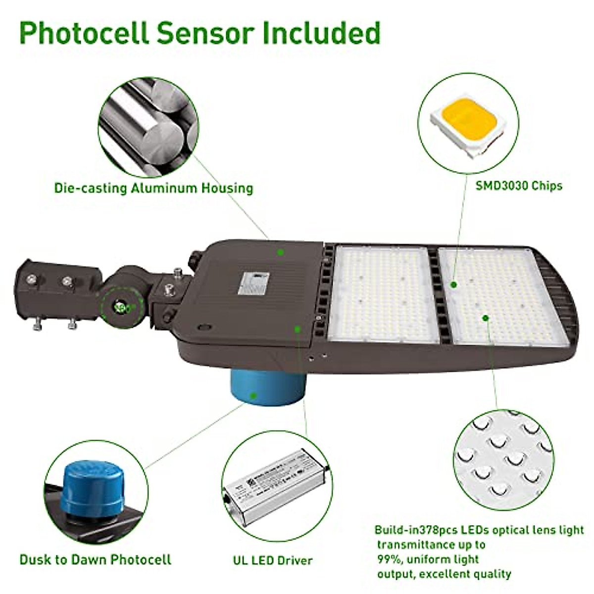 LED Parking Lot Lights with Dusk to Dawn Photocell 300 Watt, (1000W MH/HPS Equiv.) 5000K 42000LM Dimmable UL/DLC Certified LED Shoebox Lights Slip Fitter Mount
