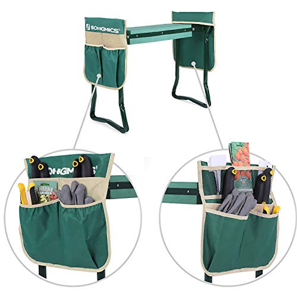 SONGMICS Garden Kneeler and Seat, Gardening Gifts for Women Men, Folding Gardening Stool, with Soft Thick Kneeling Pad, Dark Green UGGK50L