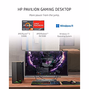 HP Pavilion Gaming Desktop, AMD Radeon RX 5500, AMD Ryzen 3 5300G Processor, 8 GB RAM, 512 GB SSD, Windows 11 Home, 9 USB Ports, Keyboard and Mouse Combo, Pre-Built PC Tower (TG01-2022, 2022)