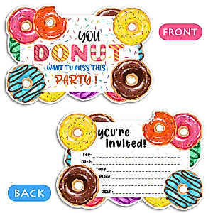30 Donut Party Invitations with Envelopes - Donut Birthday Party Decorations Supplies