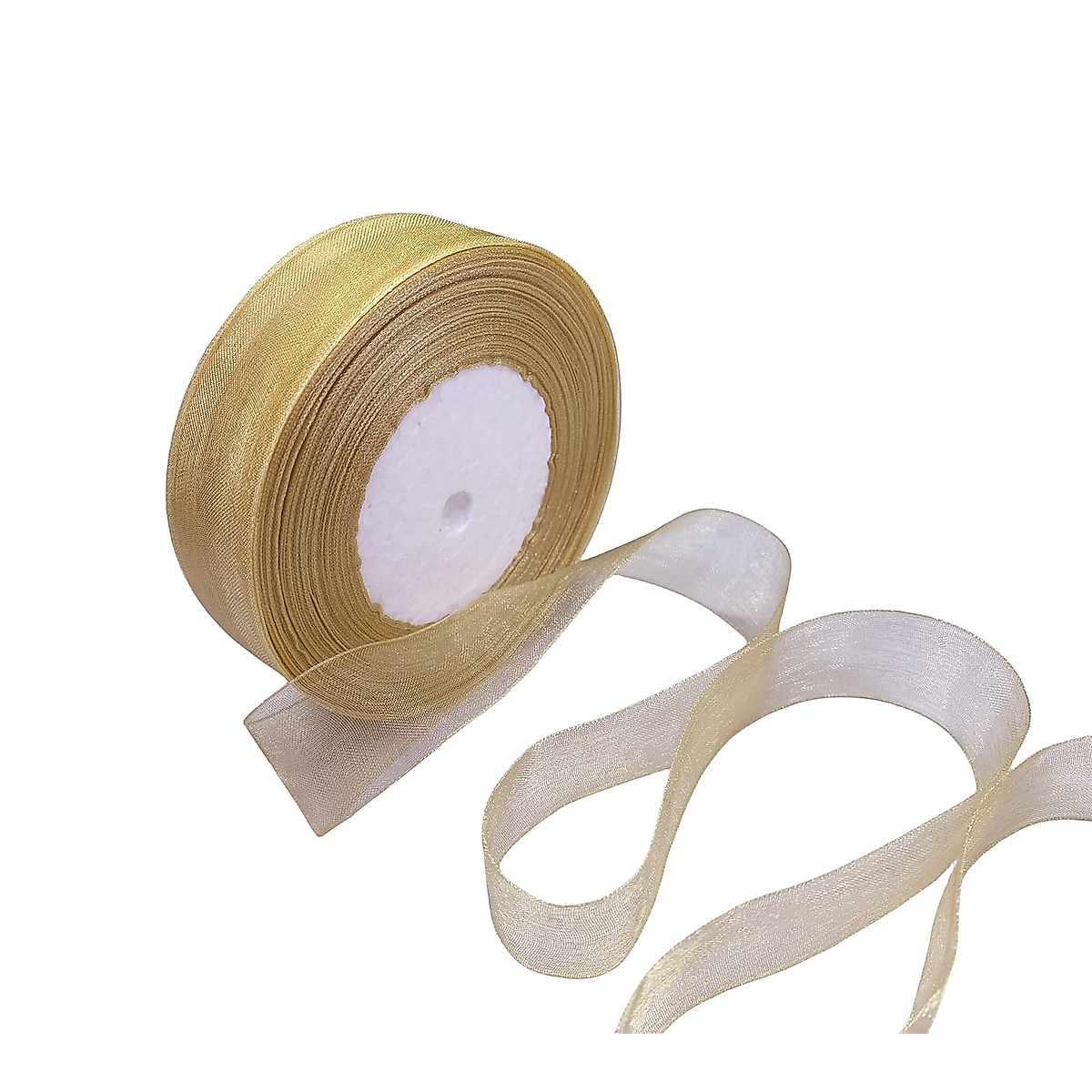 BEAUTOPE 1 Inch 50 Yards Sheer Organza Ribbon Chiffon Ribbon for Gift Wrapping Wedding Bouquet Crafts (Gold)