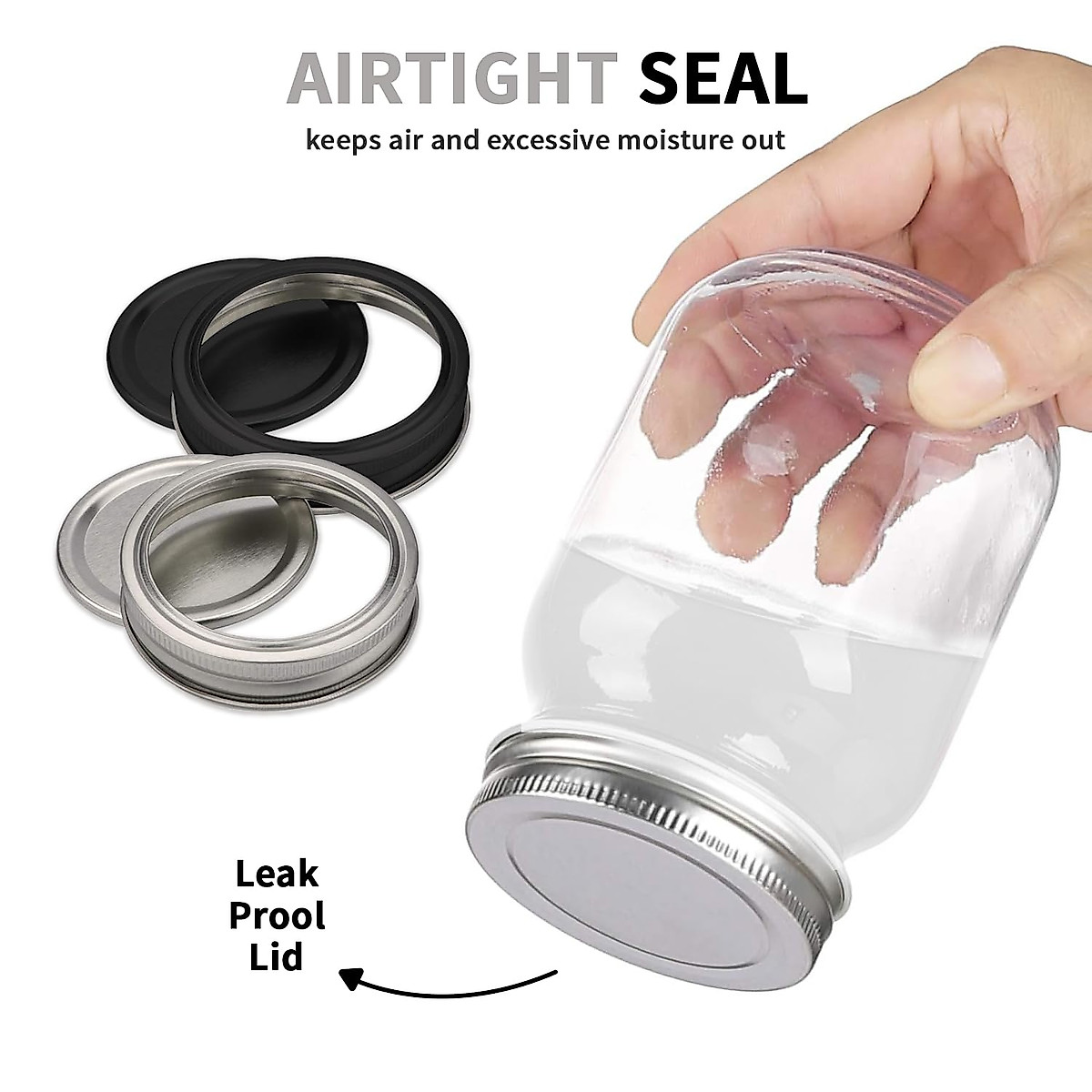 Novelinks 32 OZ Clear Plastic Mason Jars With Airtight Lids - Jars for Kitchen & Household Storage (6 Pack, Silver)