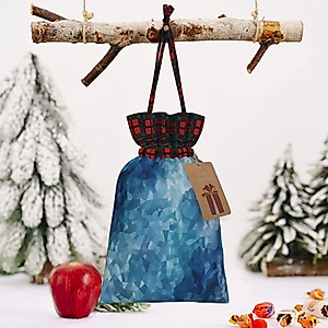 Christmas Gift Bags with Drawstring Burlap Gift Bags Abstract color Blue Christmas Linen Bags for Xmas Party Candy Bags with Cards Xmas Reusable Wrapping Bags Christmas Linen Treat Bags for Holiday