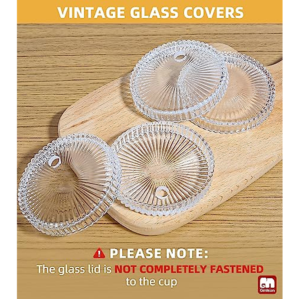 GMISUN Iced Coffee Cups with Lids, Glass Cups with Lids and Straws, Ribbed Glassware, Drinking Glasses Set of 4, Vintage Glassware Cocktail Glasses 14oz for Cocktail, Gift