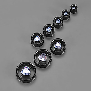 POBAISITER 2PCS Stainless Steel Screw On Ear Gauges Tunnels Heart Zircon Hollow For Men Women Body Piercing Jewelry 8mm-25mm