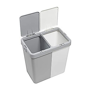 Mabel Home Plastic Laundry Hamper with Lid, 2 sections, Large Laundry Basket – Extra Trash Bin (1,6 Gallons) inc. & 3 Colour (White-Grey)