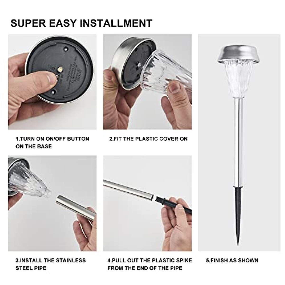 QEEPGG Solar Lights Pathway Outdoor Waterproof Stainless Steel Metal Plastic Auto On/Off Solar Powered Landscape LED Lighting for Garden Yard Walkway Lawn, Patio, Deck, Driveway Stakes